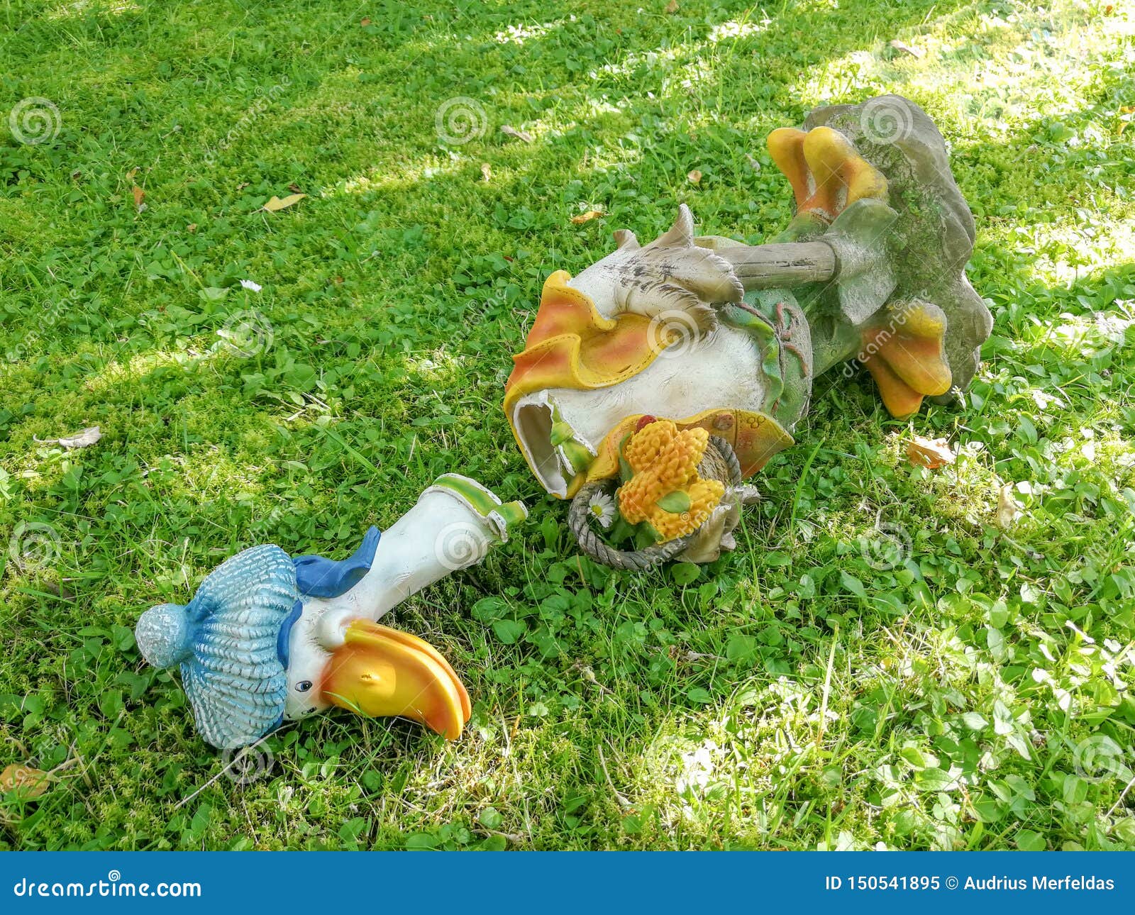 Broken Duck Statue on the Green Grass Stock Image - Image of sculpture ...