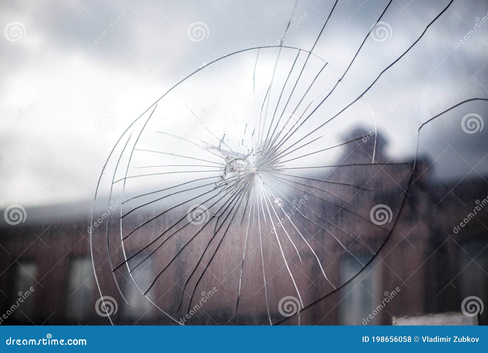 Dusty Broken Glass with a Reflection of the Building Stock Photo ...