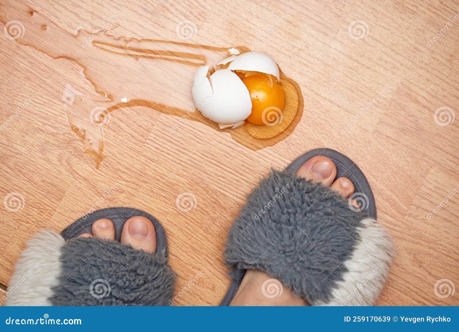 Broken Egg and Feet on the Floor in Kitchen Stock Image - Image of ...
