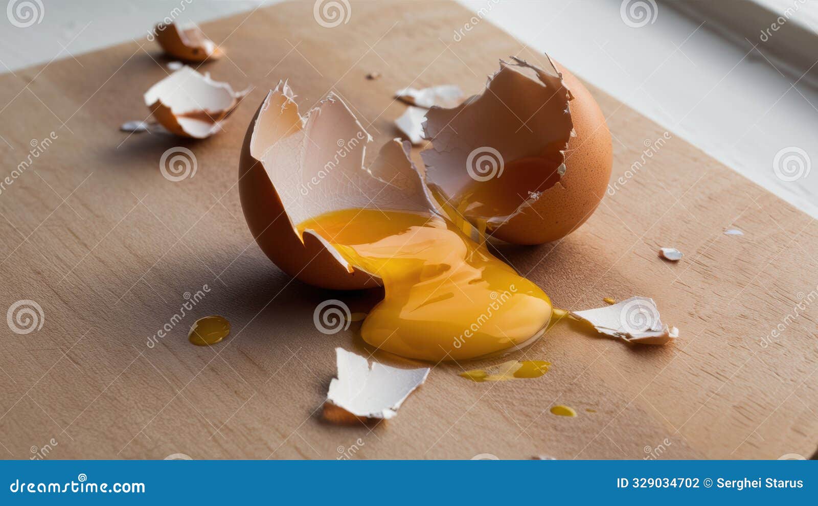 A Broken Egg Shell on a Cutting Board with an Intact Yolk, AI Stock ...