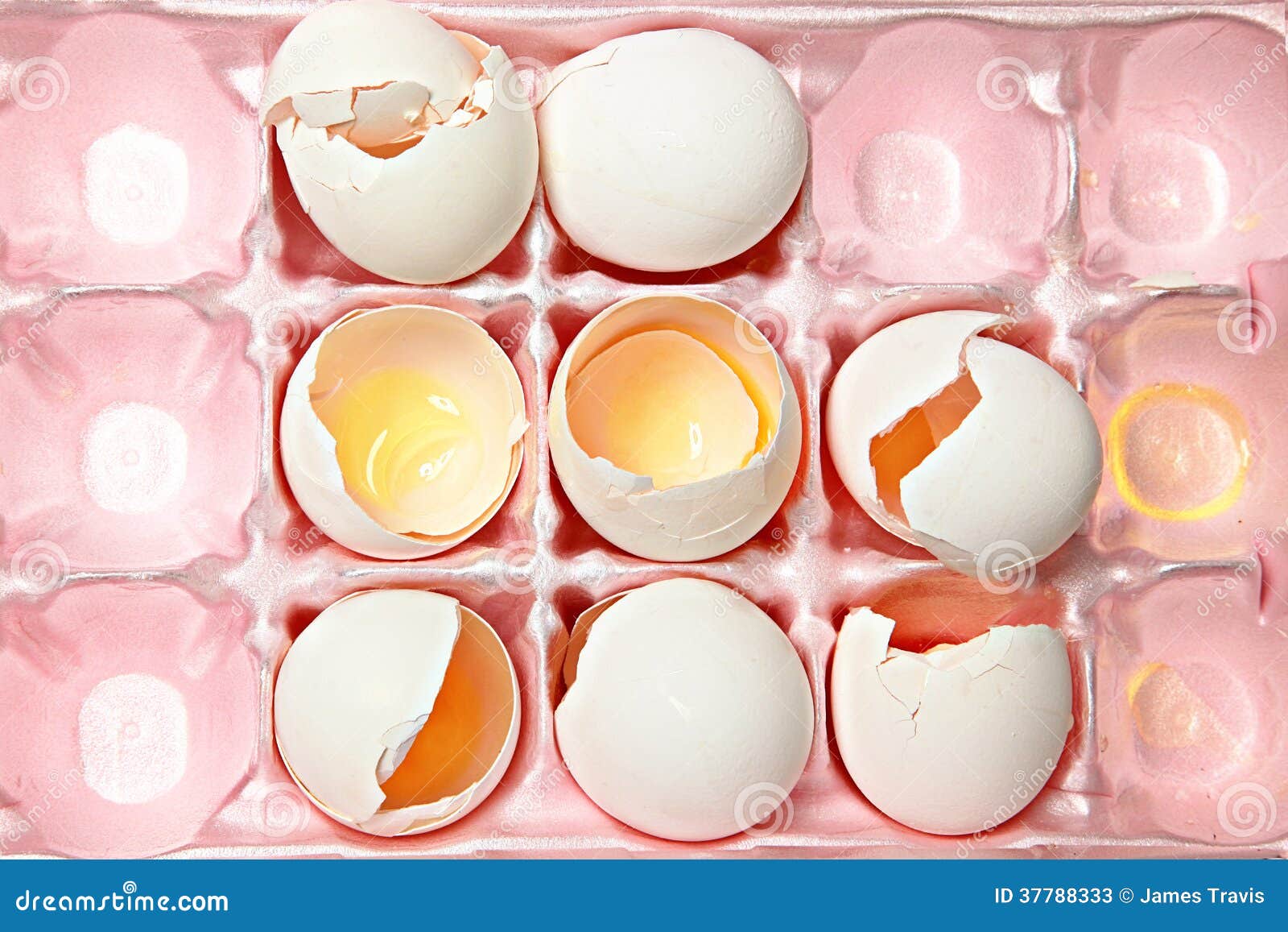 Broken Egg Shells in Pink Styrofoam Carton Stock Image - Image of food ...