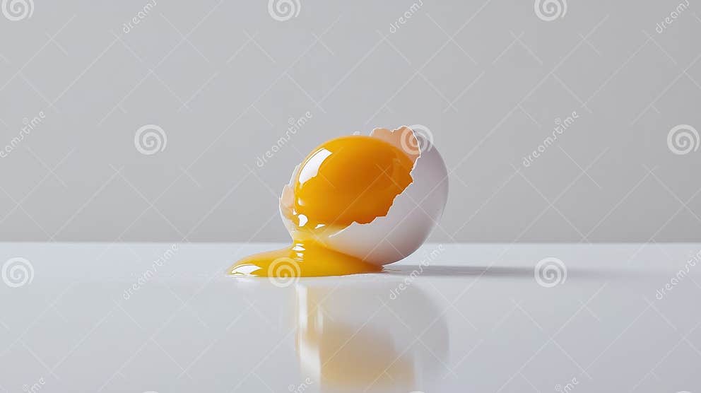 A Broken Egg Split in Half Showing the Yolk and Egg White on a White ...