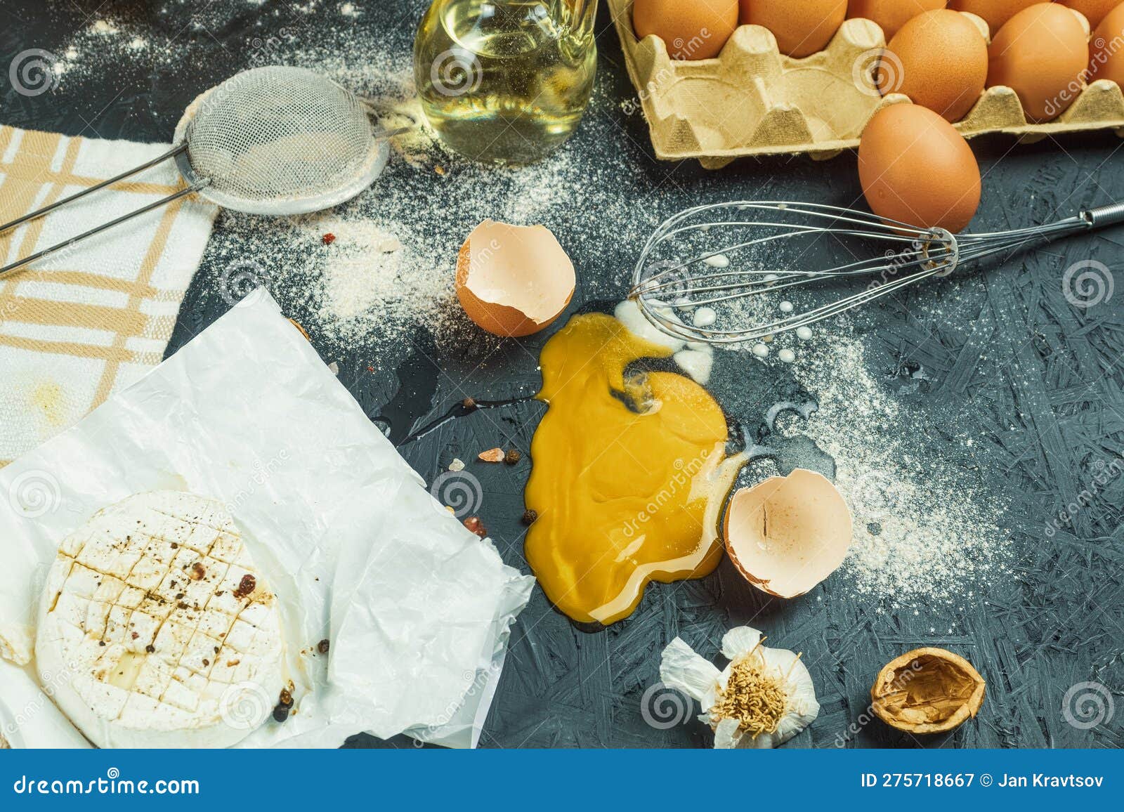 A Broken Egg on the Table, a Mess at the Cook S Workplace Stock Image ...