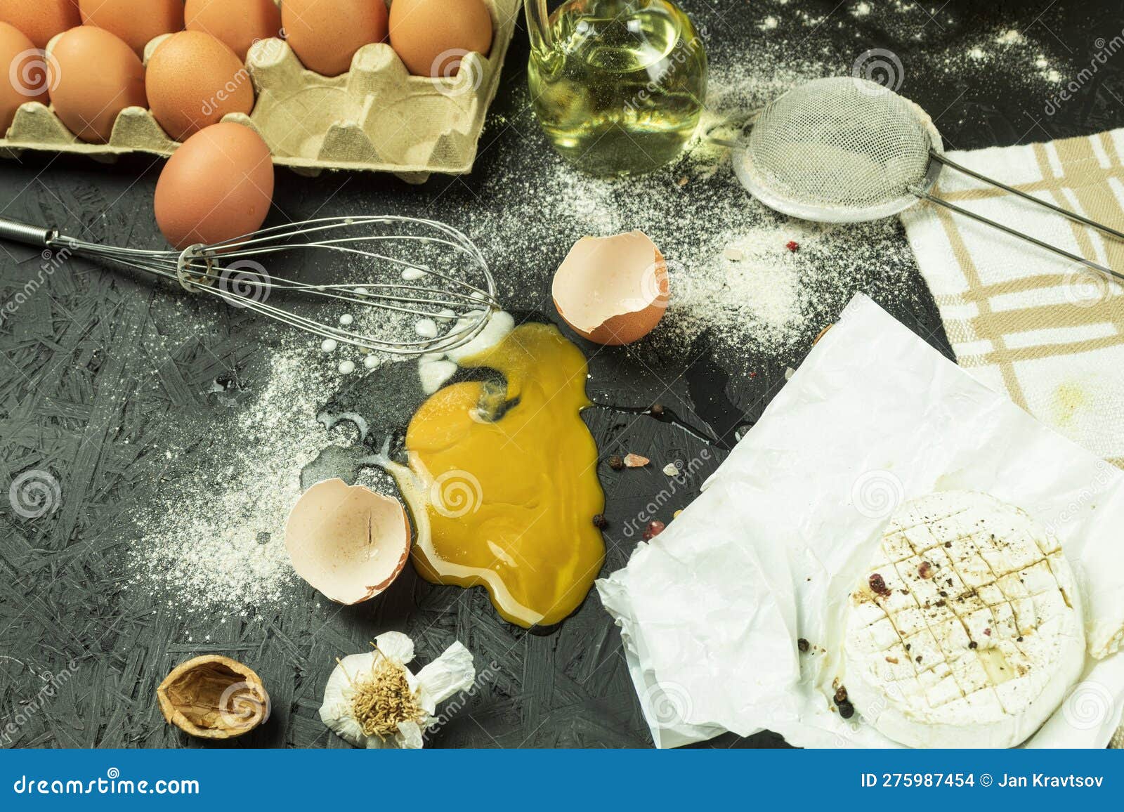 A Broken Egg on the Table, a Mess at the Cook S Workplace Stock Photo ...