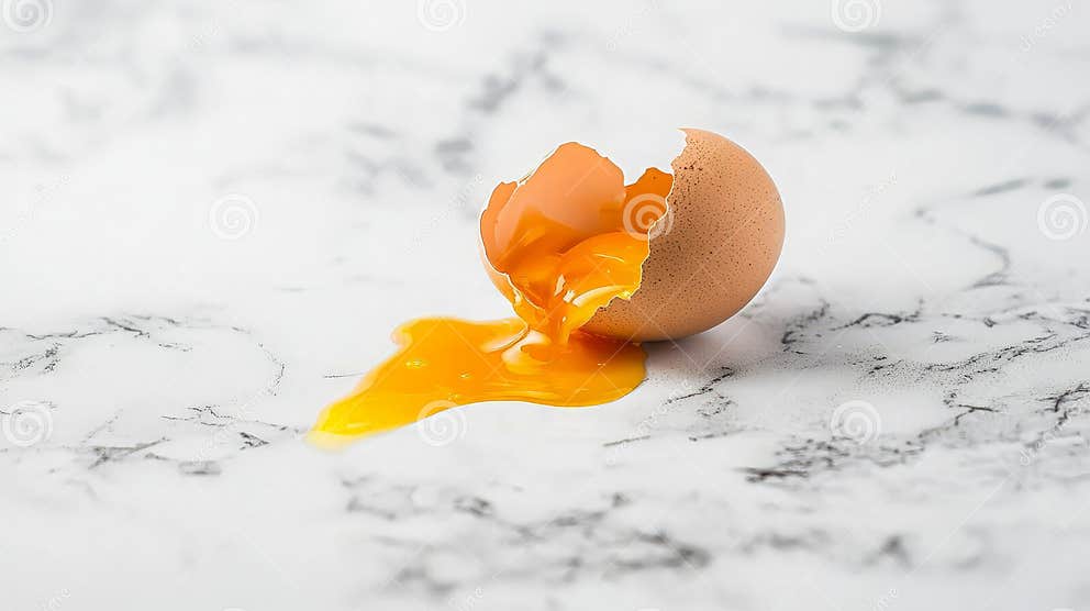 Broken Egg Yolk Spilling on Marble Surface Stock Photo - Image of ...