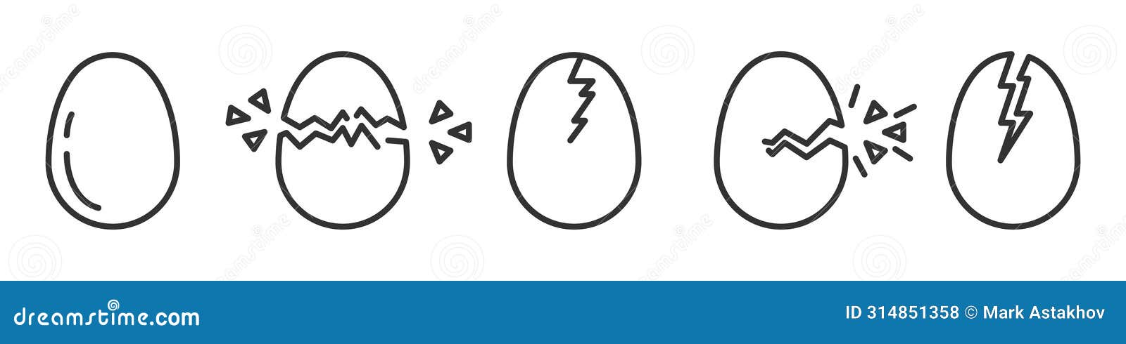 Broken Eggs Icon Set. Cracked Egg Icons Colleection Stock Vector ...