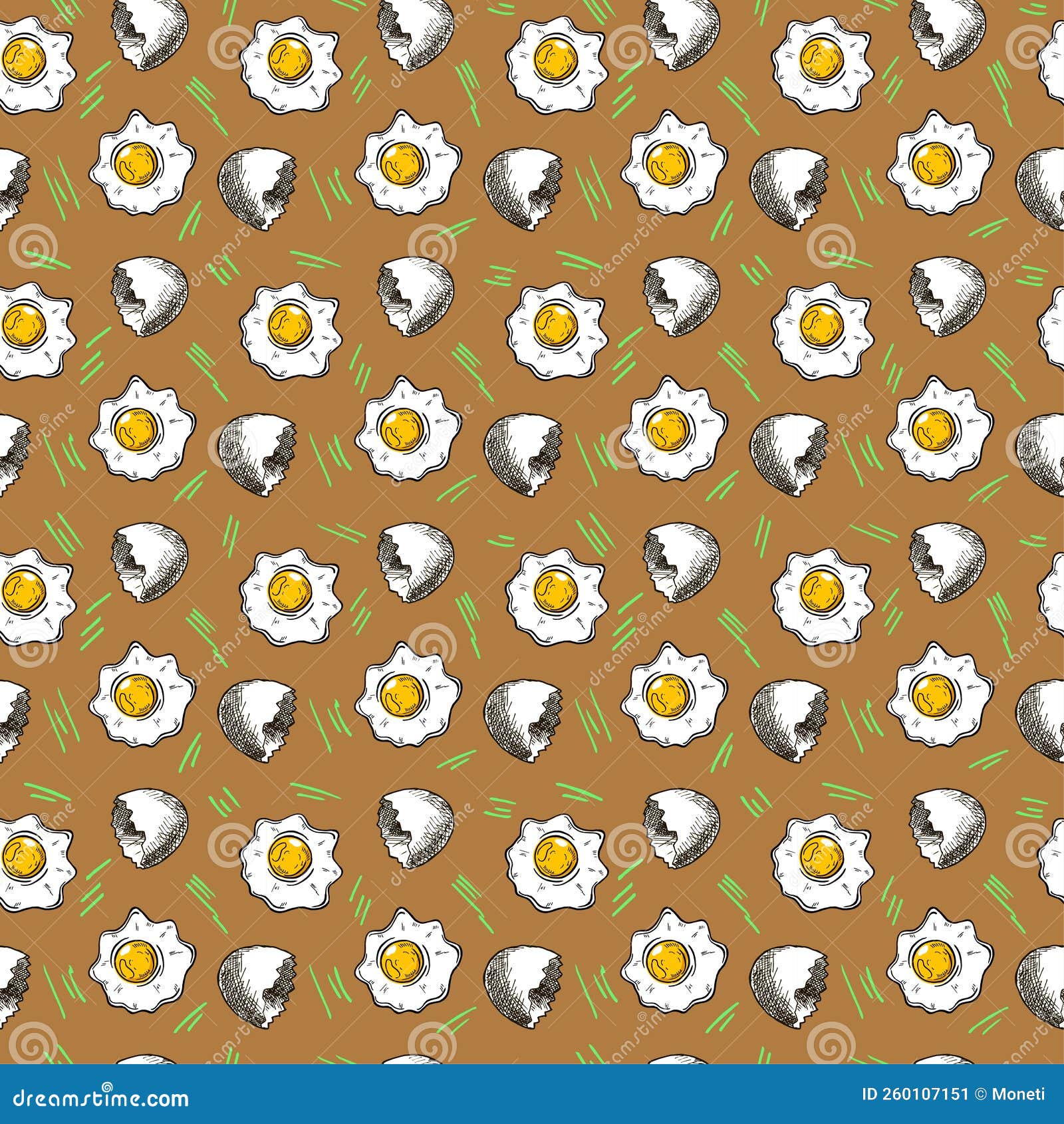 Broken Eggs Seamless Pattern. Scrambled Eggs. Breakfast Background. Fried Eggs Seamless Pattern ...
