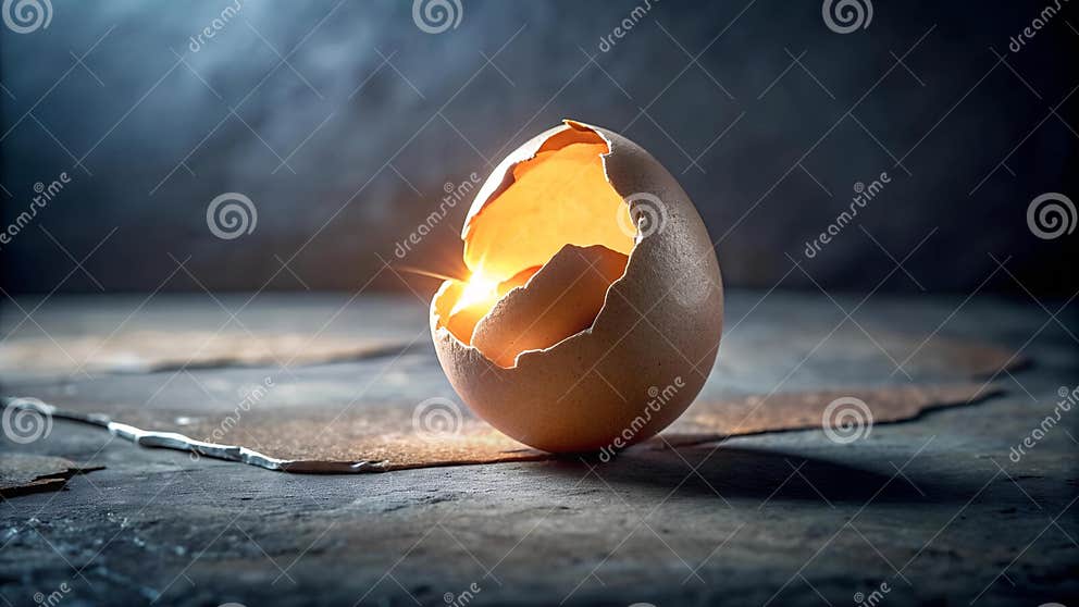 A Broken Eggshell Reflects the Suns Rays on a Dark Stone Background AI ...