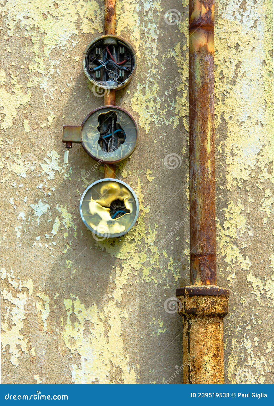 Broken electric boxes stock photo. Image of weathered - 239519538