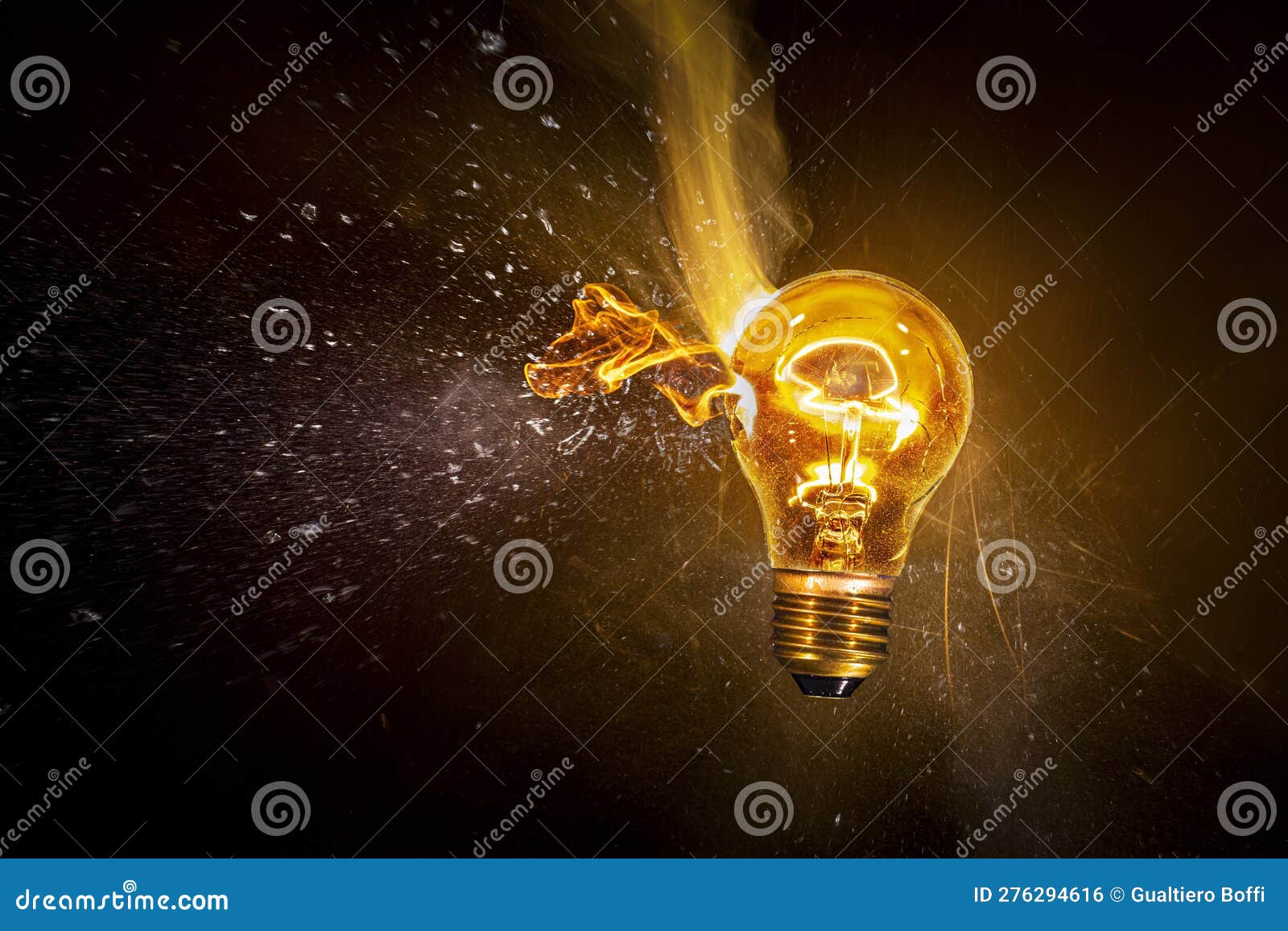 Broken Electric Bulb Explodes Stock Photo - Image of damage, fire ...