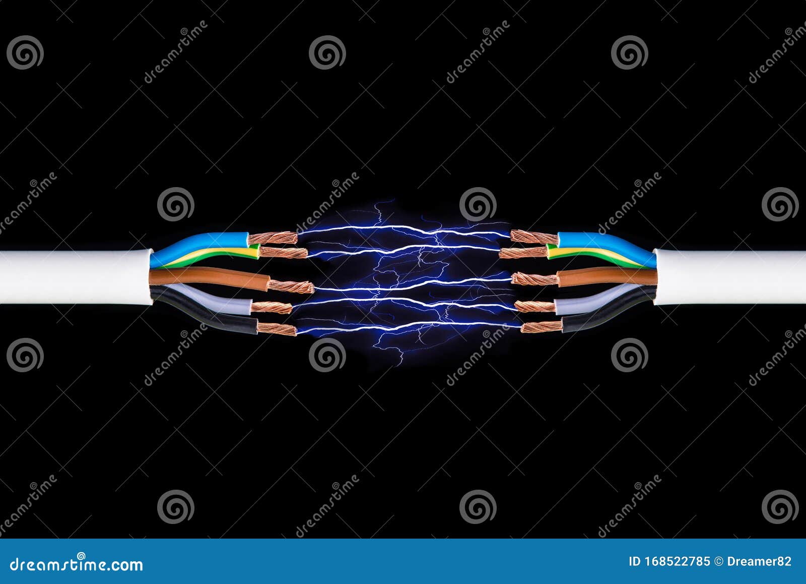 Broken Electrical Cable With Protruding Wires And Contacts Isolated ...