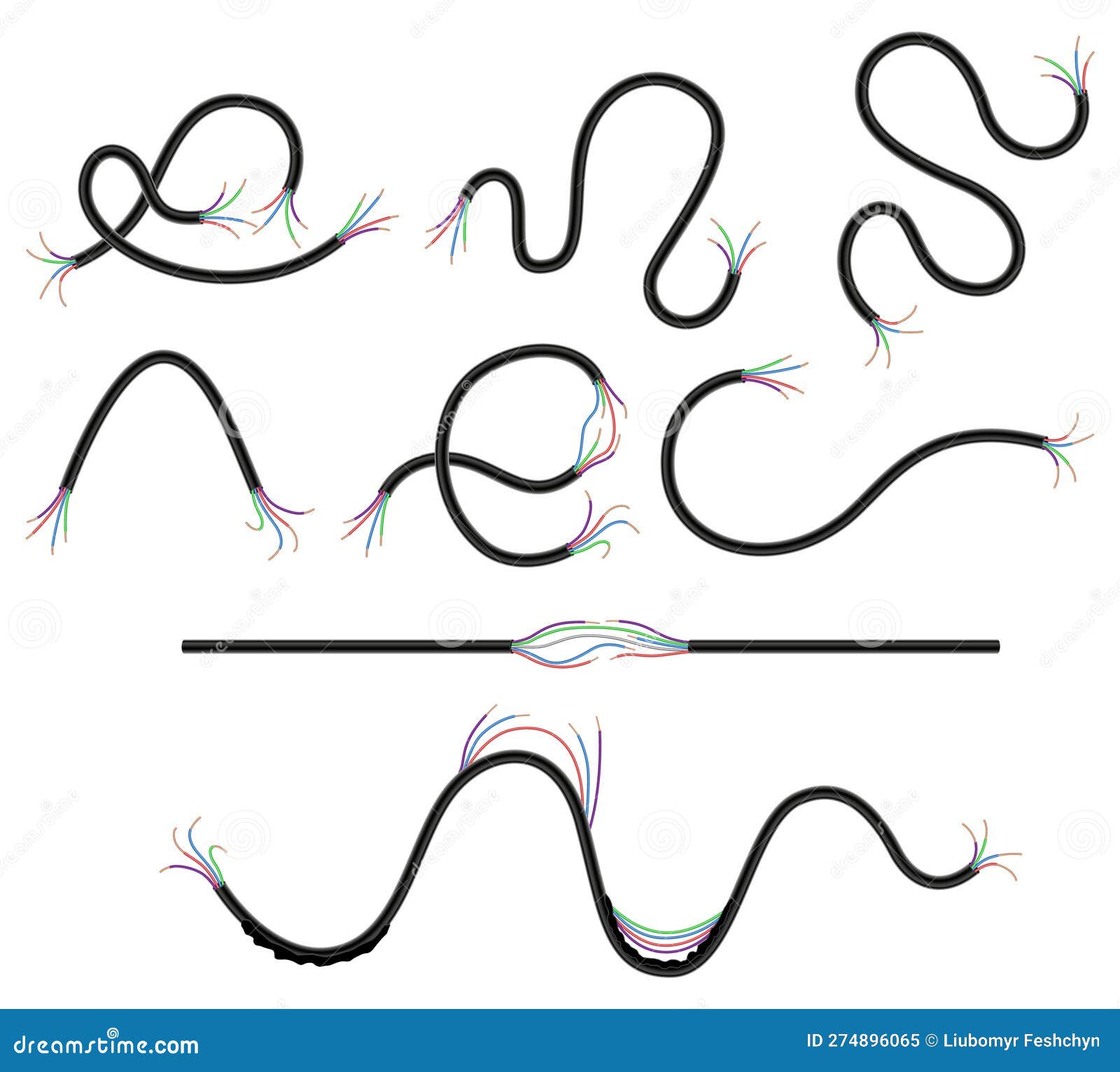 Broken Electrical Copper Wires and Cords. Damaged Electric Power Cables ...