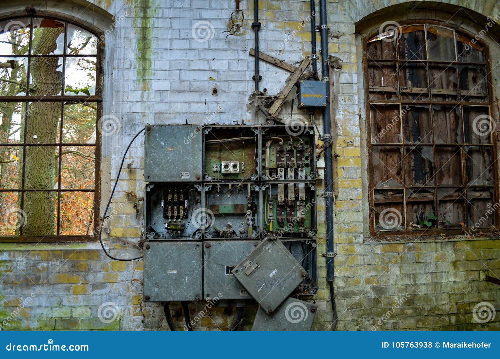 Broken Electrical Junction Box at Lost Building Stock Photo - Image of ...