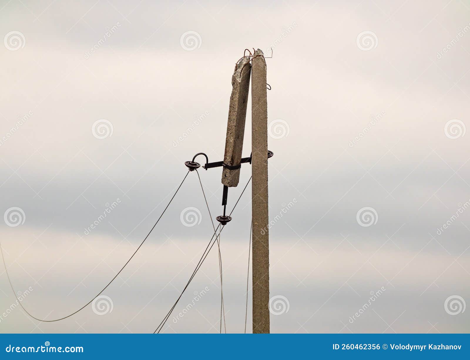 Broken Electrical Post in Kharkiv Region, Ukraine. Electric Wire of a ...