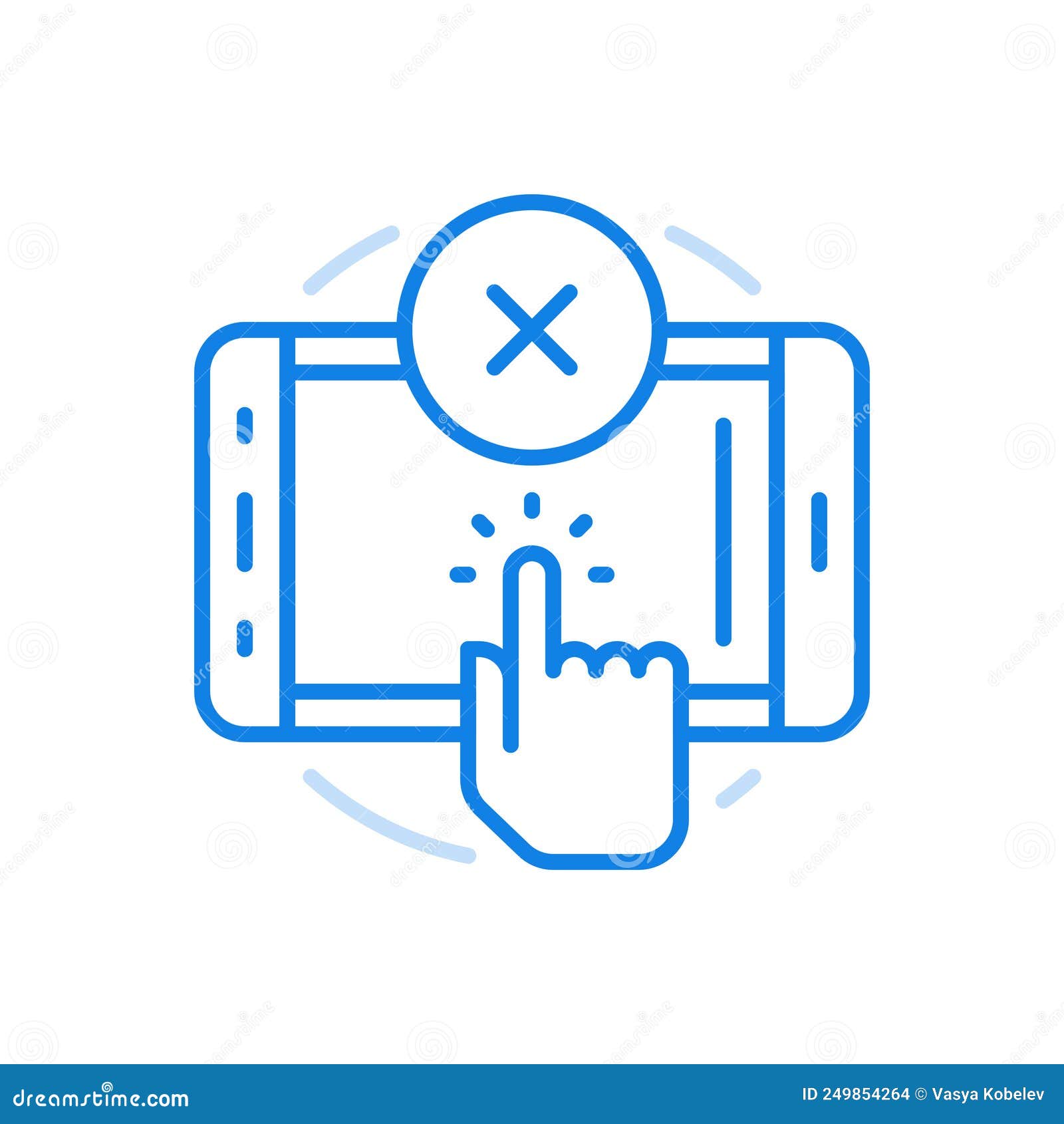 Broken Electronic Device Vector Line Icon. Finger Presses Smartphone ...