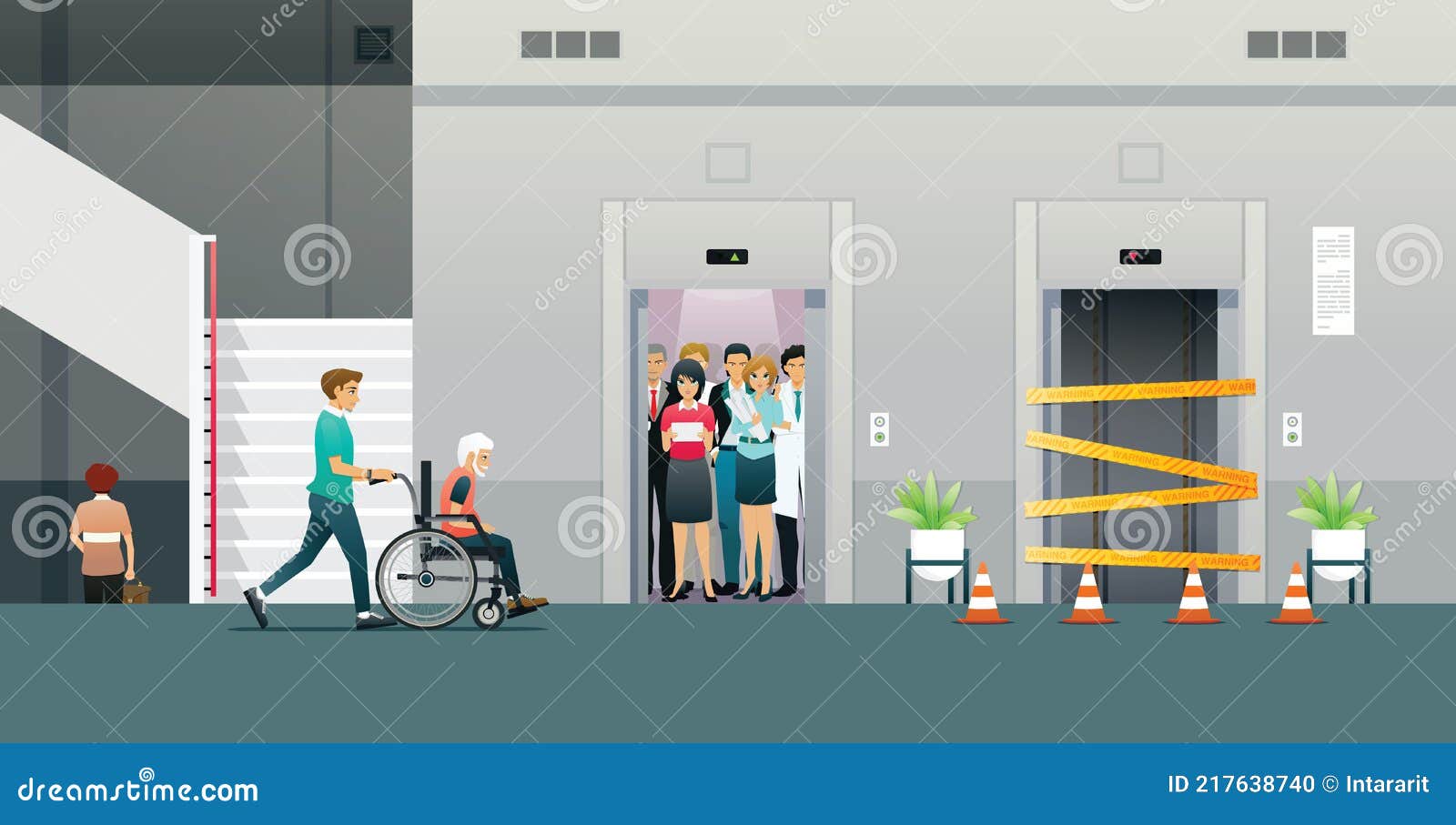 Broken elevator stock vector. Illustration of protection - 217638740