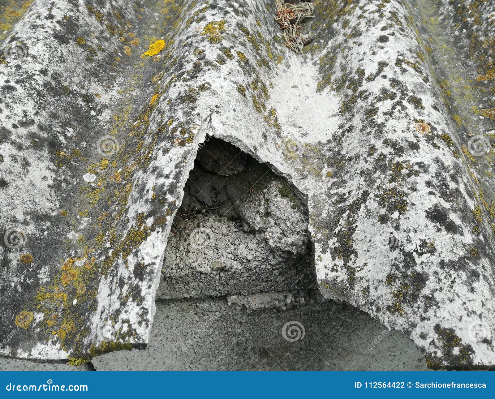 Broken asbestos canopy stock photo. Image of fibercement - 112564422
