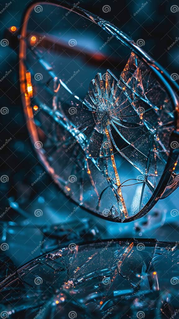 Broken Eyeglasses with Cracked Lenses Lying on a Dark Surface Stock ...
