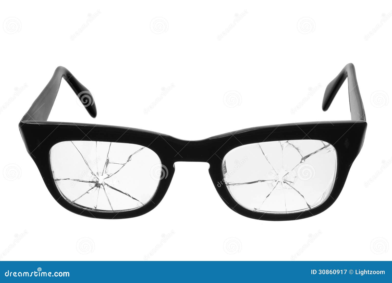 Broken Eye Glasses, Isolated On White Background. Black Celluloid Frame ...