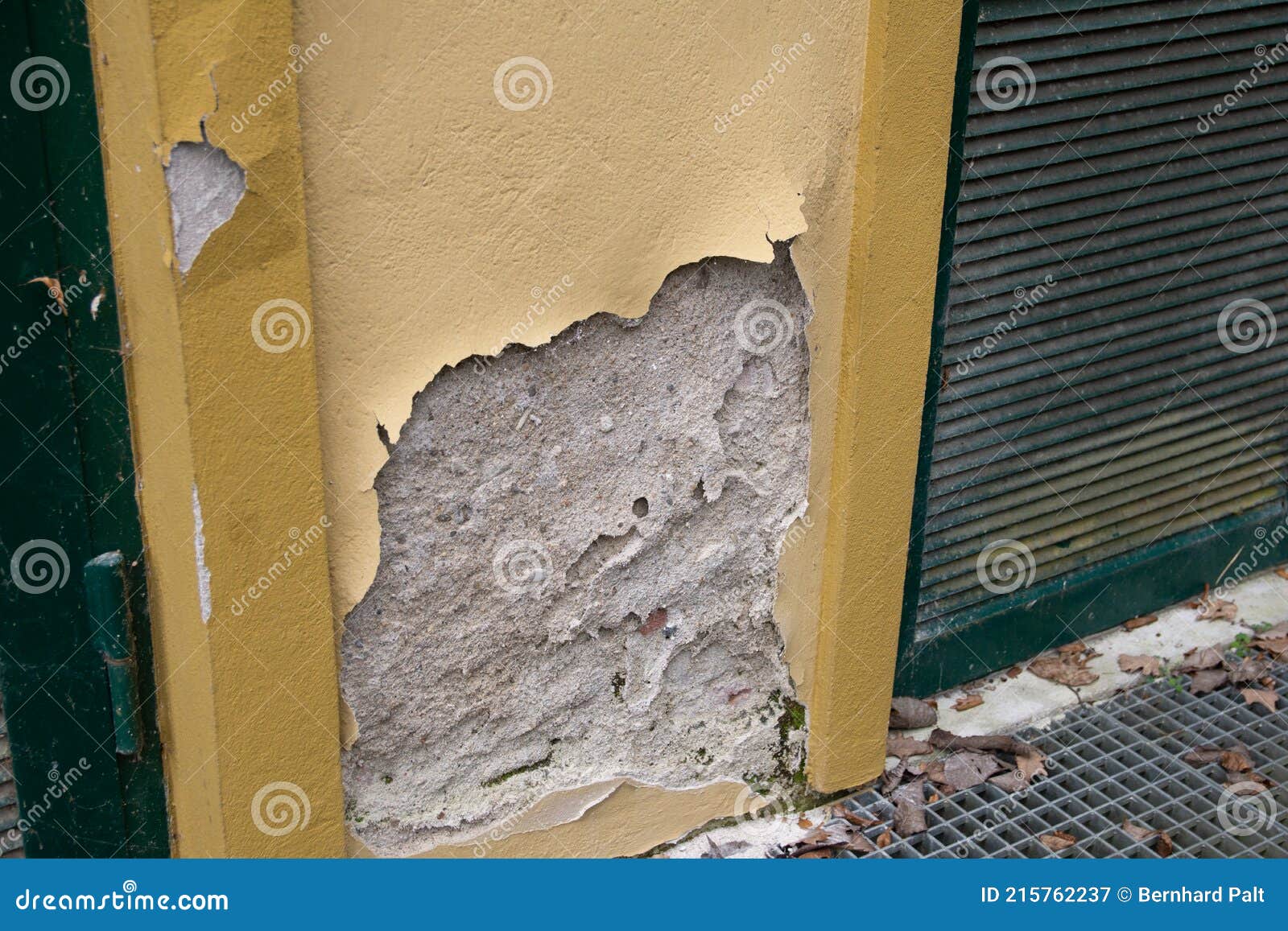 Broken Facade, Crumbling Plaster on a Yellow Wall Stock Image - Image ...