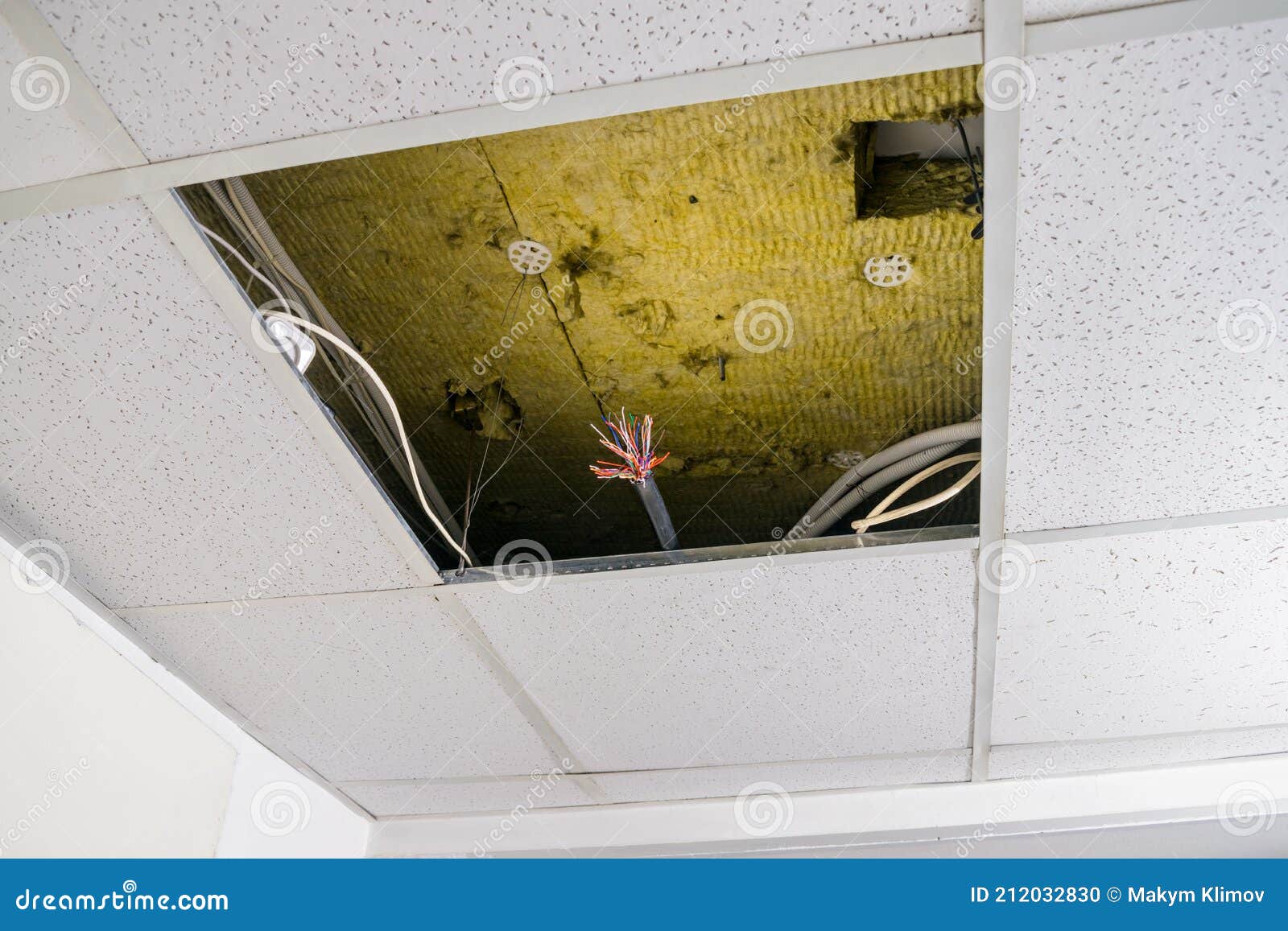 Broken False Ceiling. Wiring Made Over the Ceiling Stock Photo - Image ...