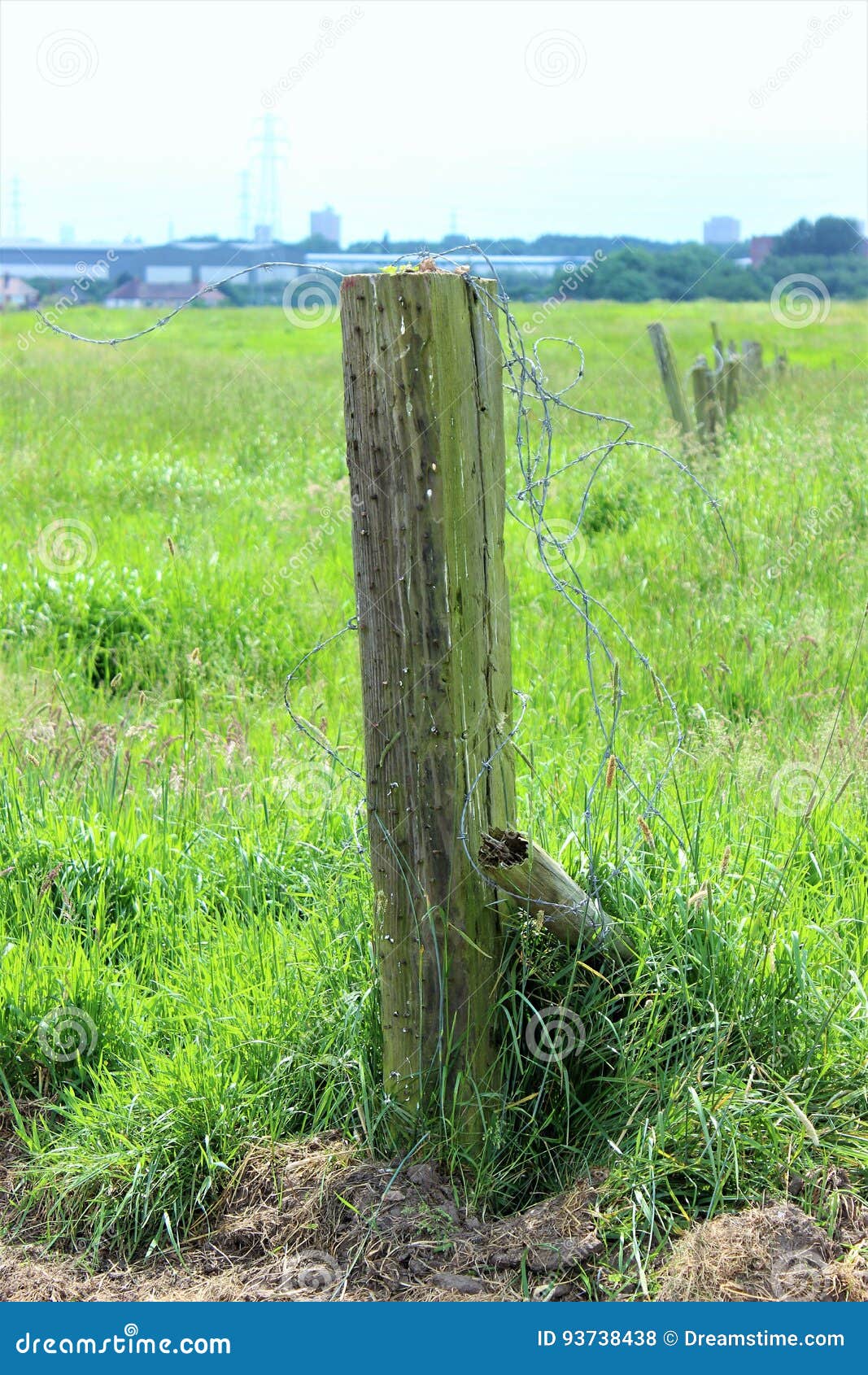 Broken Fence Post with Barbed Wire Stock Photo - Image of barbed, wire ...
