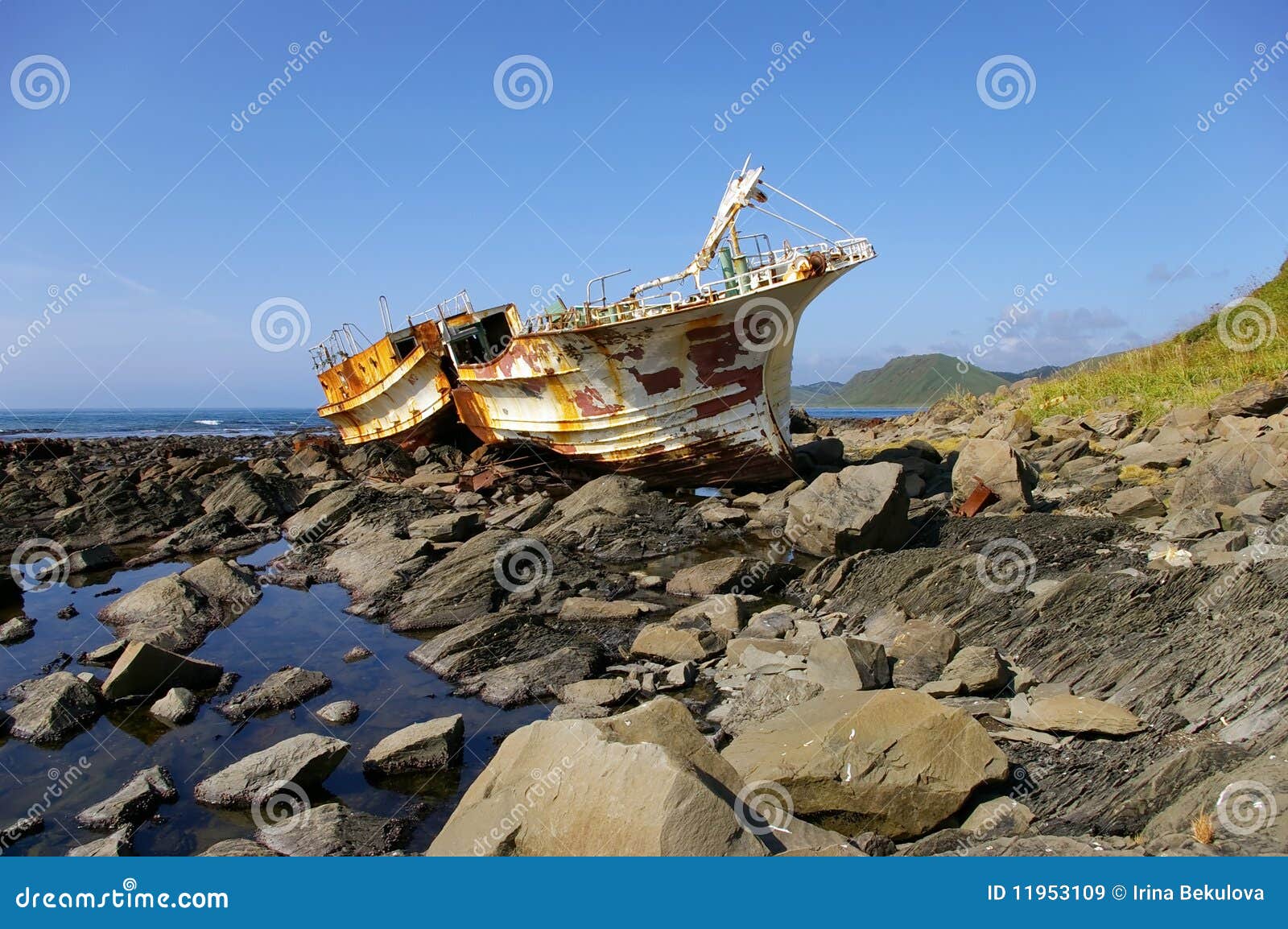 Broken fishing schooner stock image. Image of wreckage - 11953109