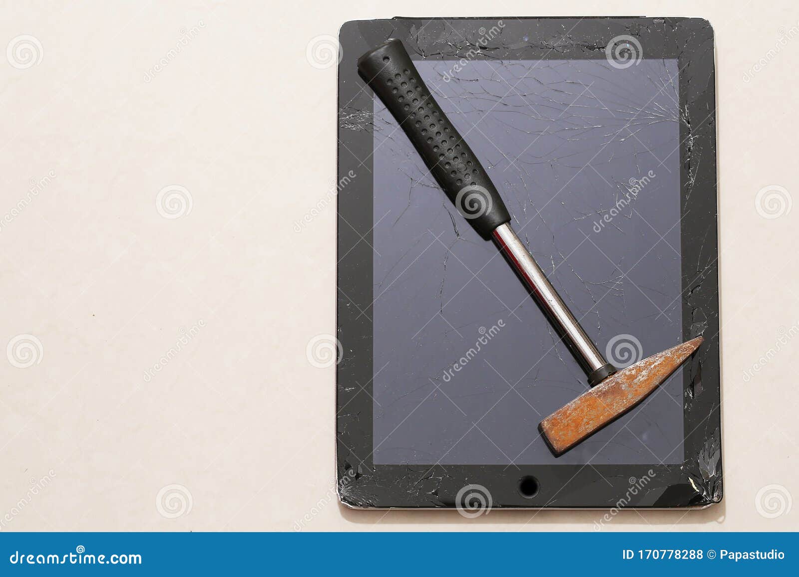 Broken Flat Glass Of Tablet And Rusty Hammer Royalty-Free Stock Photo ...