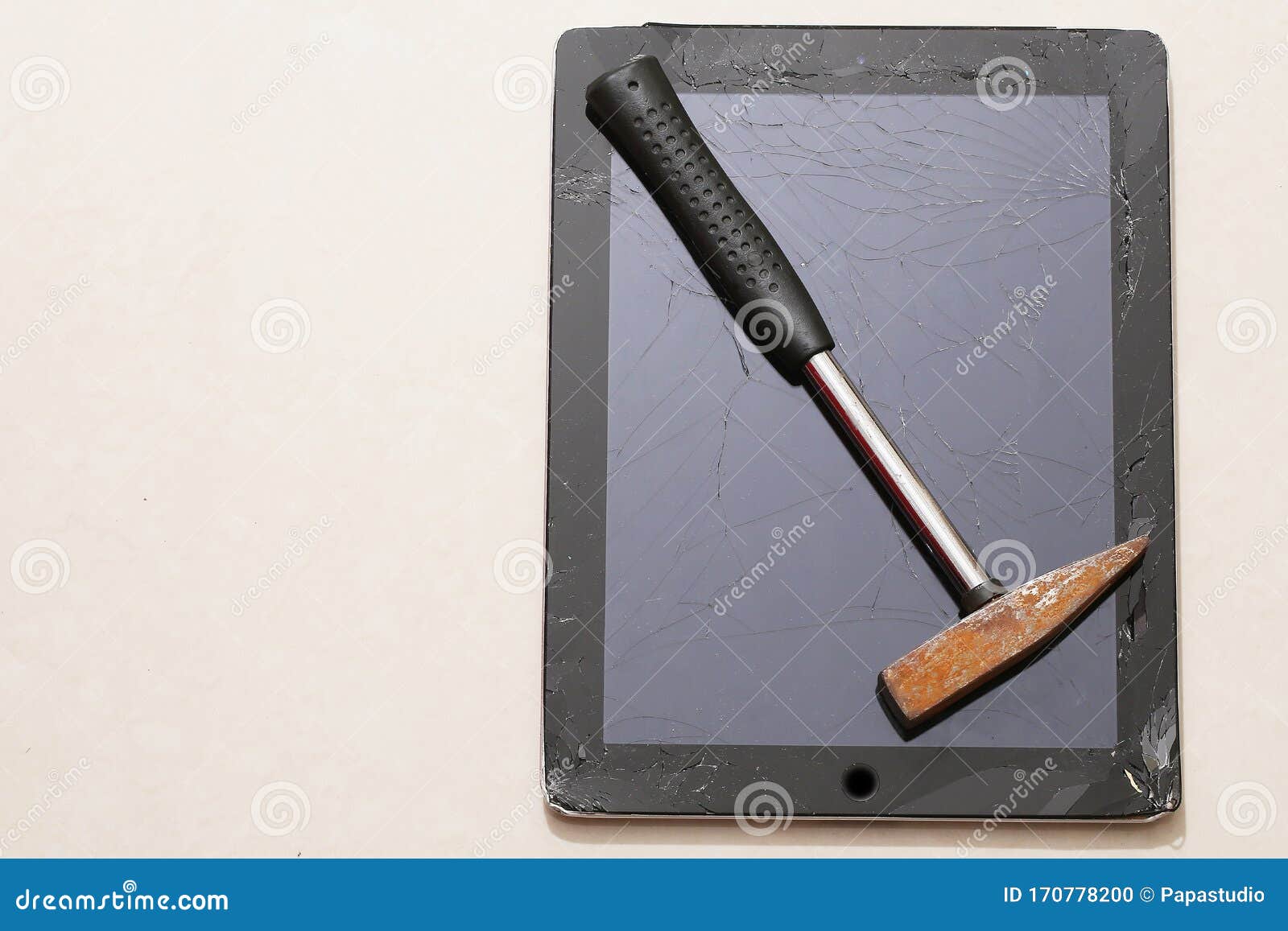 Broken Flat Glass of Tablet and Rusty Hammer Stock Photo - Image of ...