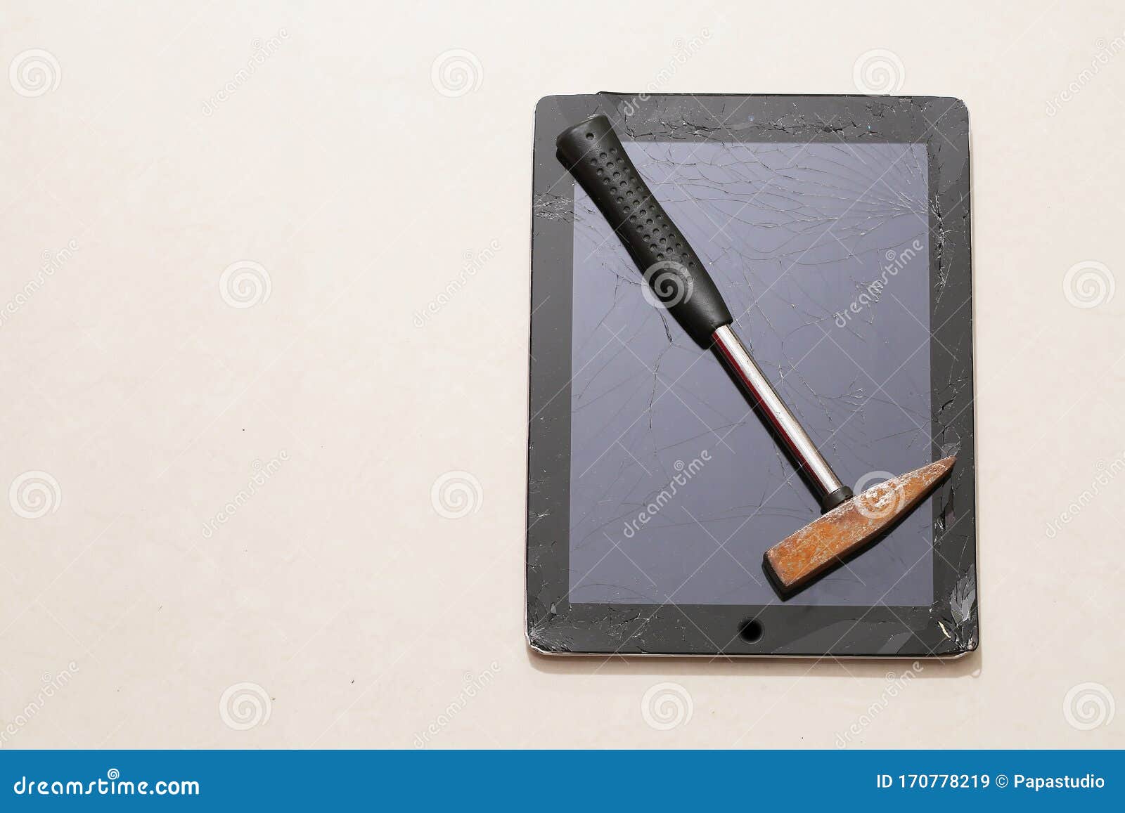 Broken Flat Glass of Tablet and Rusty Hammer Stock Image - Image of ...