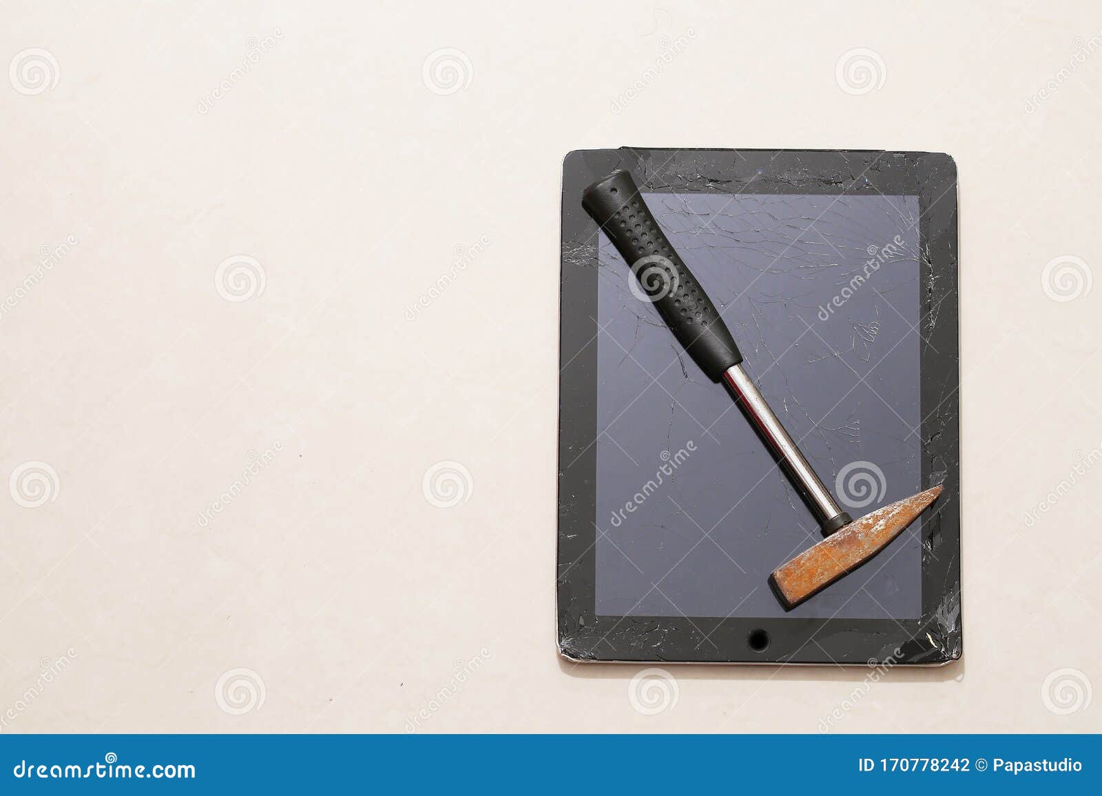 Broken Flat Glass of Tablet and Rusty Hammer Stock Photo - Image of ...