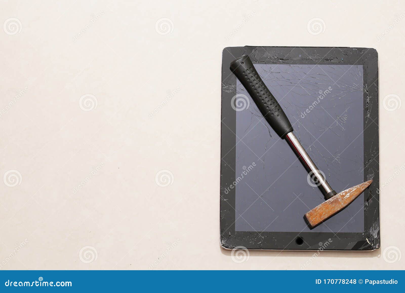 Broken Flat Glass Of Tablet And Rusty Hammer Royalty-Free Stock Photo ...