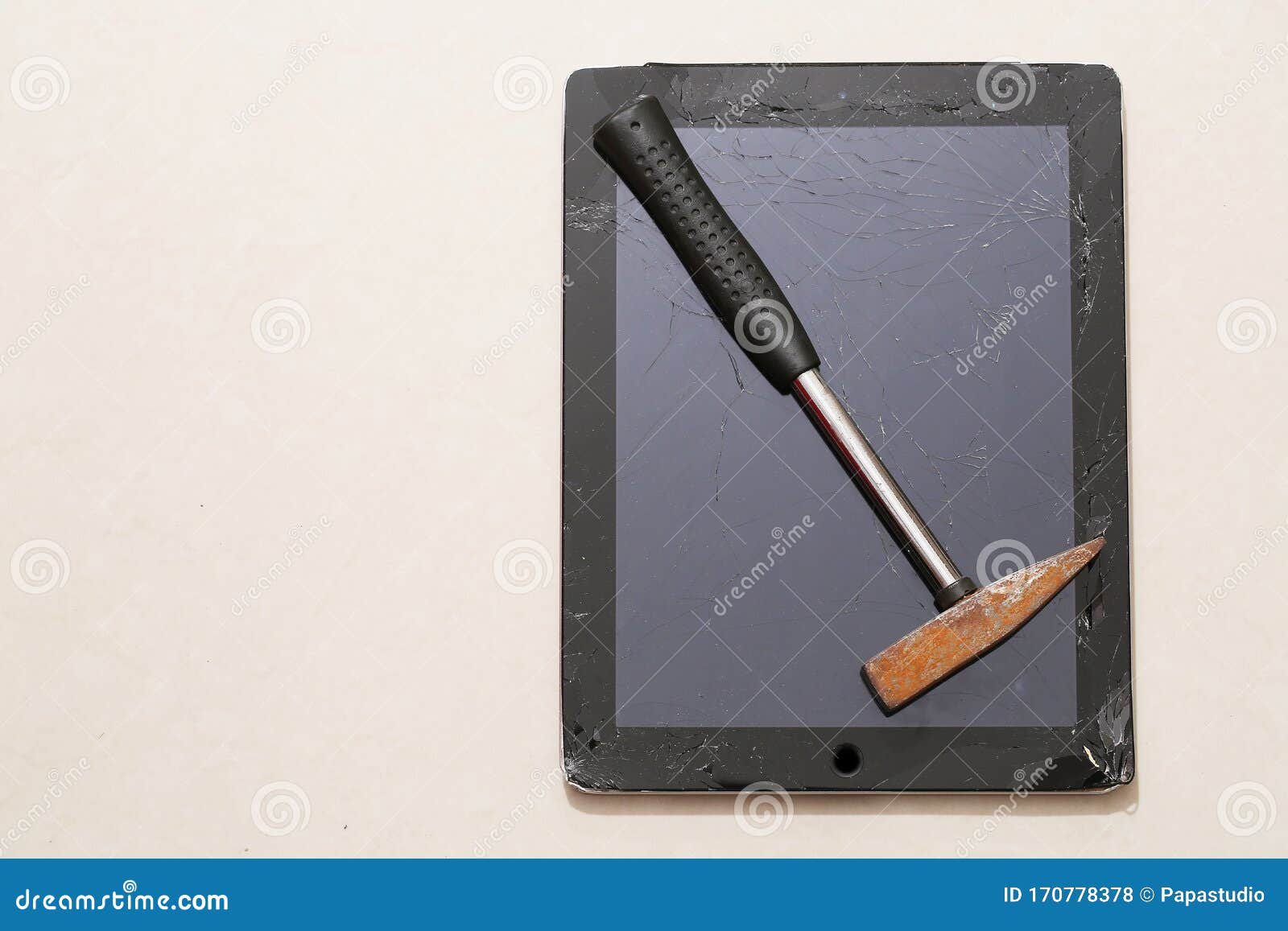 Broken Flat Glass of Tablet and Rusty Hammer Stock Photo - Image of ...