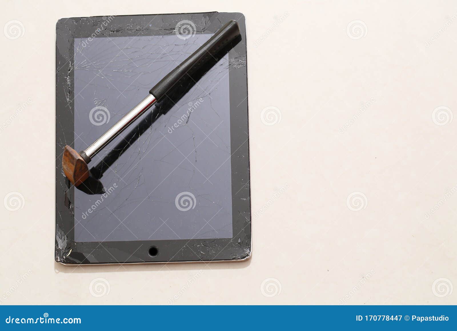 Broken Flat Glass of Tablet and Rusty Hammer Stock Image - Image of ...