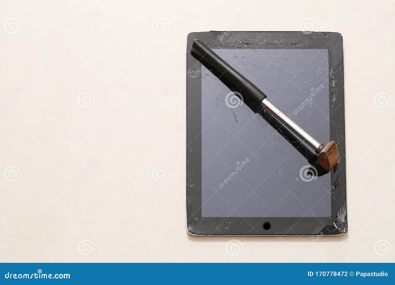 Broken Flat Glass of Tablet and Rusty Hammer Stock Photo - Image of ...