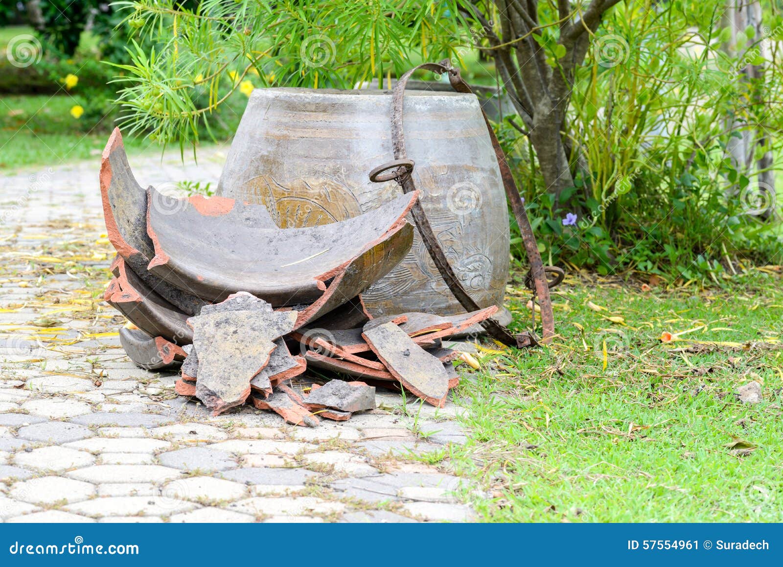 Broken flower pot in park stock image. Image of damaged - 57554961