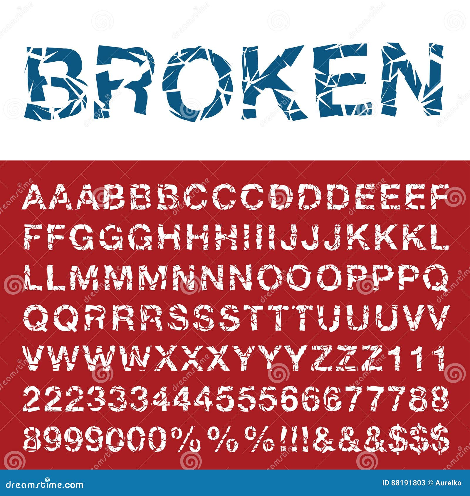 Broken Alphabet Typeface. Futuristic Letters And Numbers. Cartoon ...