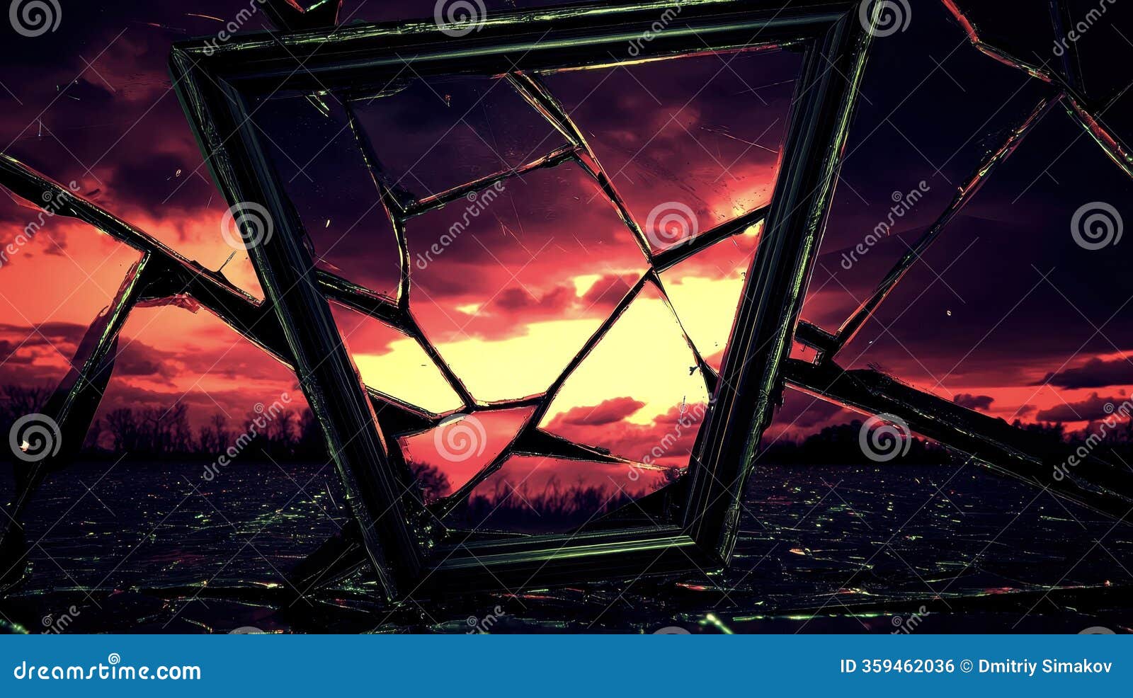 A Broken Frame with a Sunset in the Background Stock Illustration ...