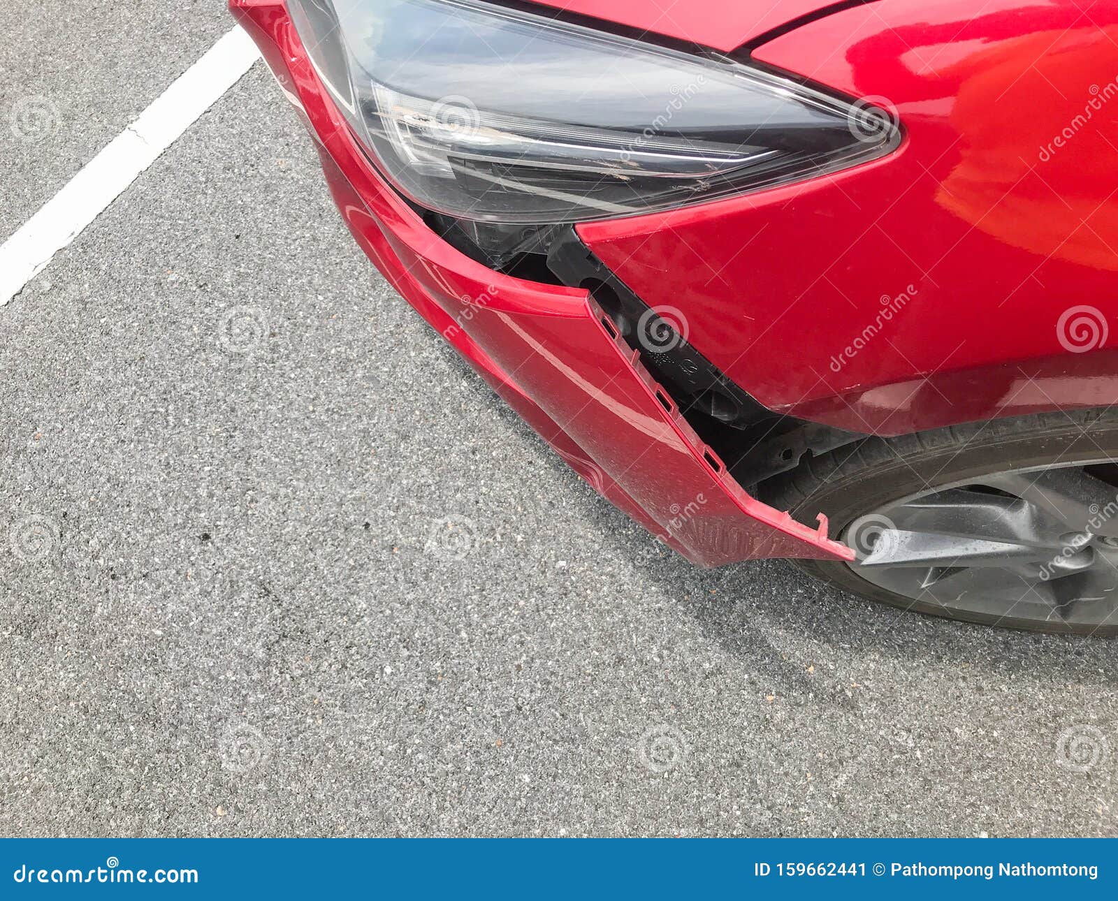 Broken Front Bumper of Red Car Stock Image - Image of broken, city ...
