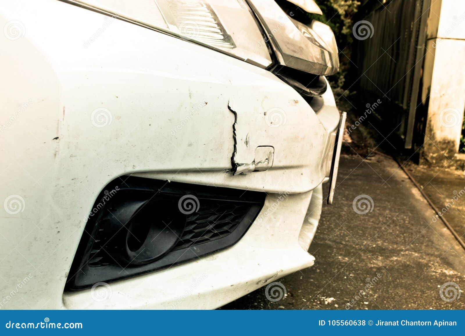 Broken Front Bumper of White Car Stock Photo - Image of white, light ...