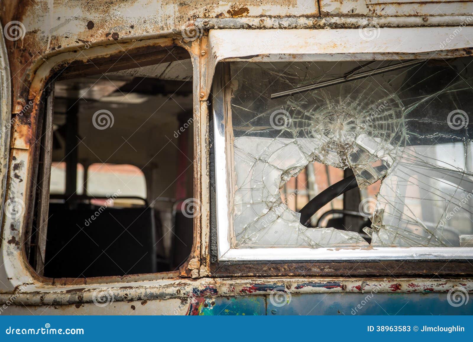Broken Front Window on Old Bus Stock Image - Image of abandoned ...