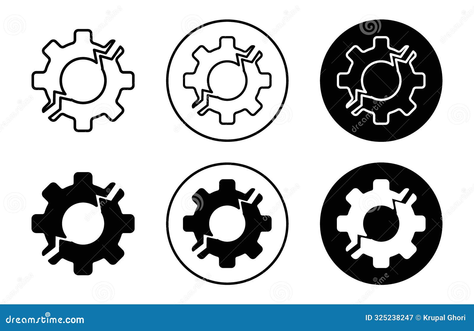 Broken Gear Icon Outline Flat Icon Stock Vector - Illustration of ...