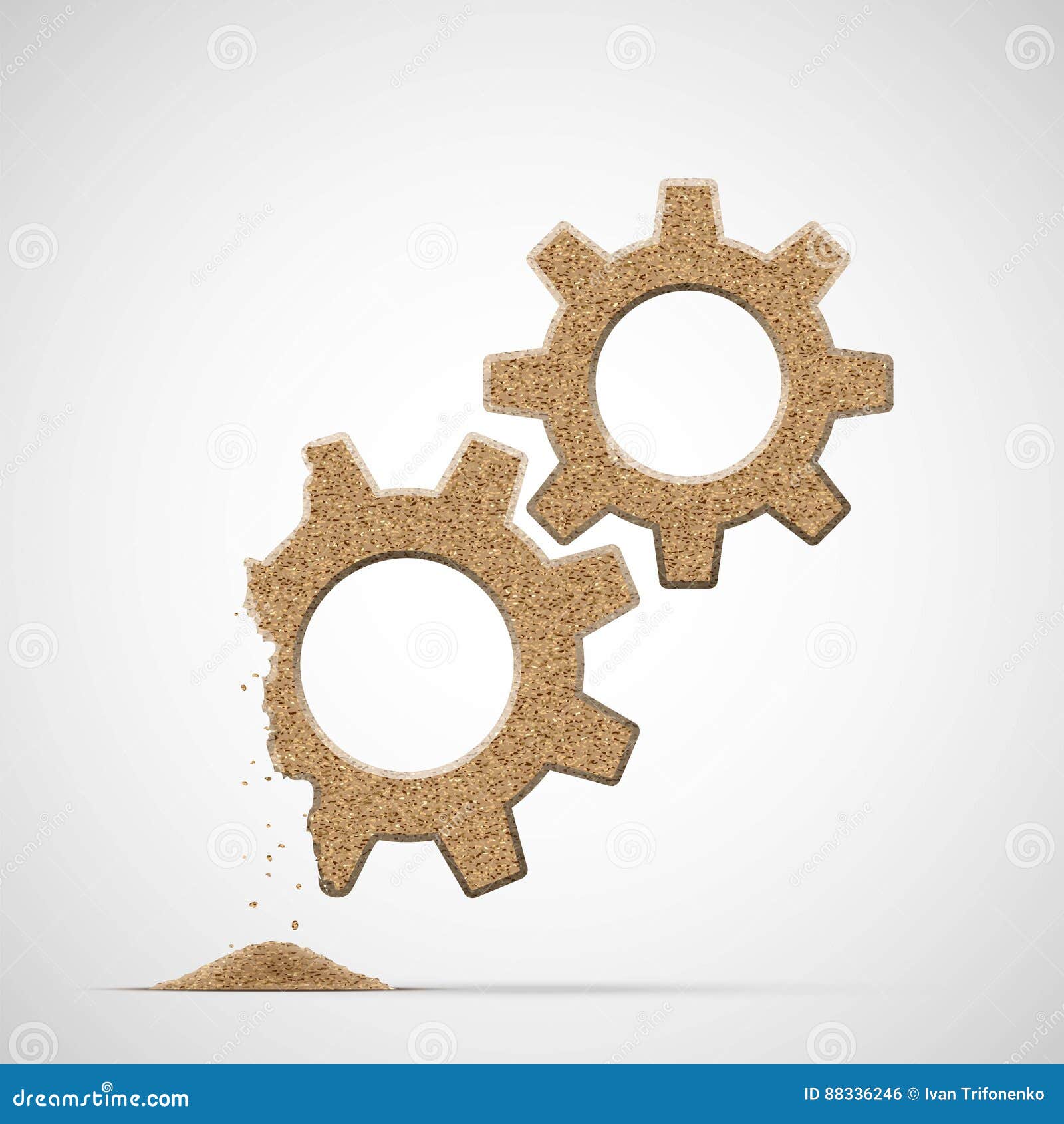 Broken gears made of sand. stock vector. Illustration of partnership ...