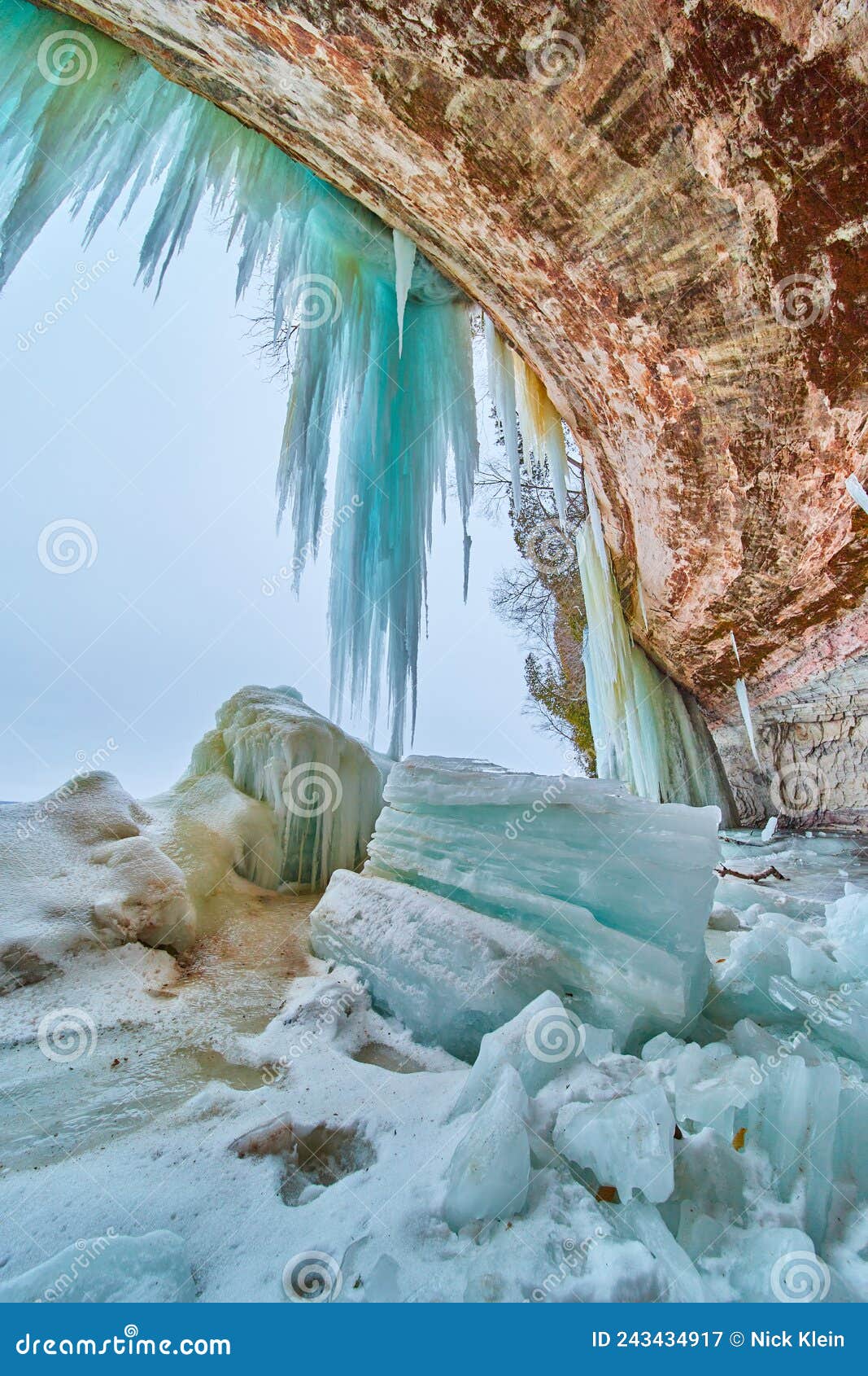 Broken Giant Icicle Chunks in Ice Cave Filled with Icicles at Entrance ...