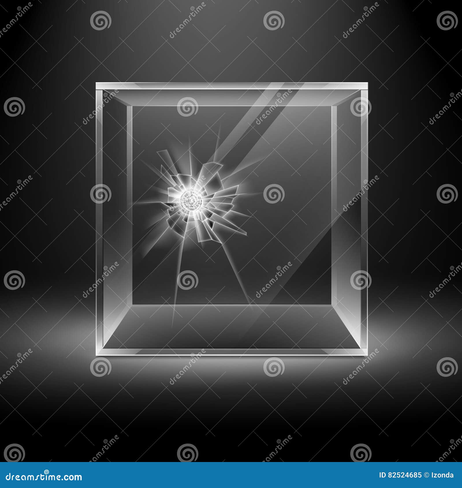 Broken Glass Box Cube on Black Background Stock Vector - Illustration ...