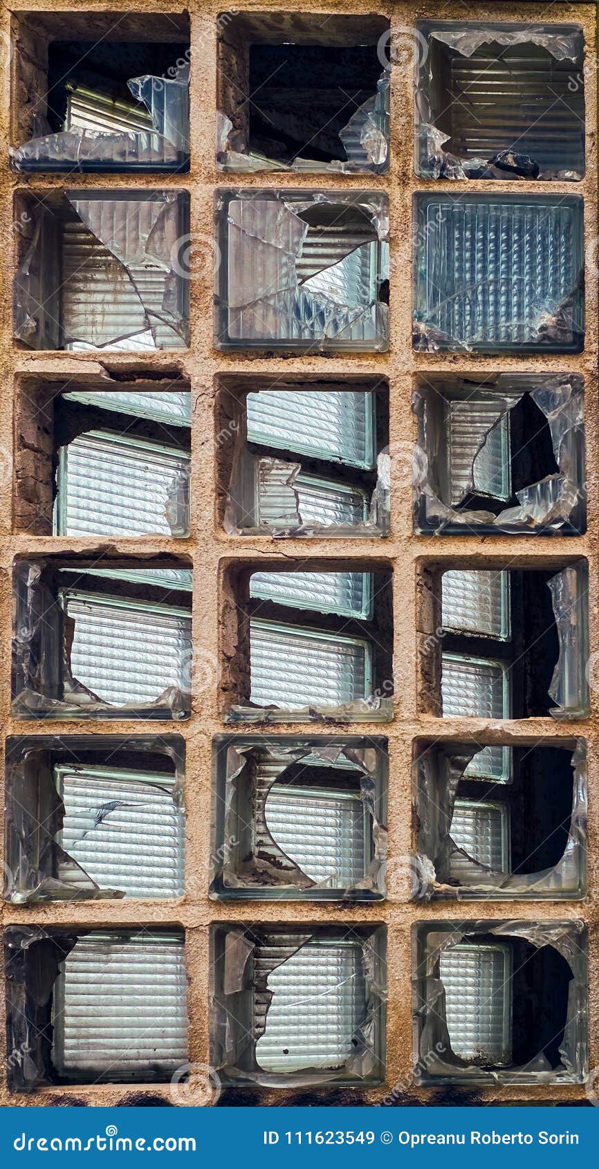Broken glass bricks stock image. Image of iron, facade - 111623549