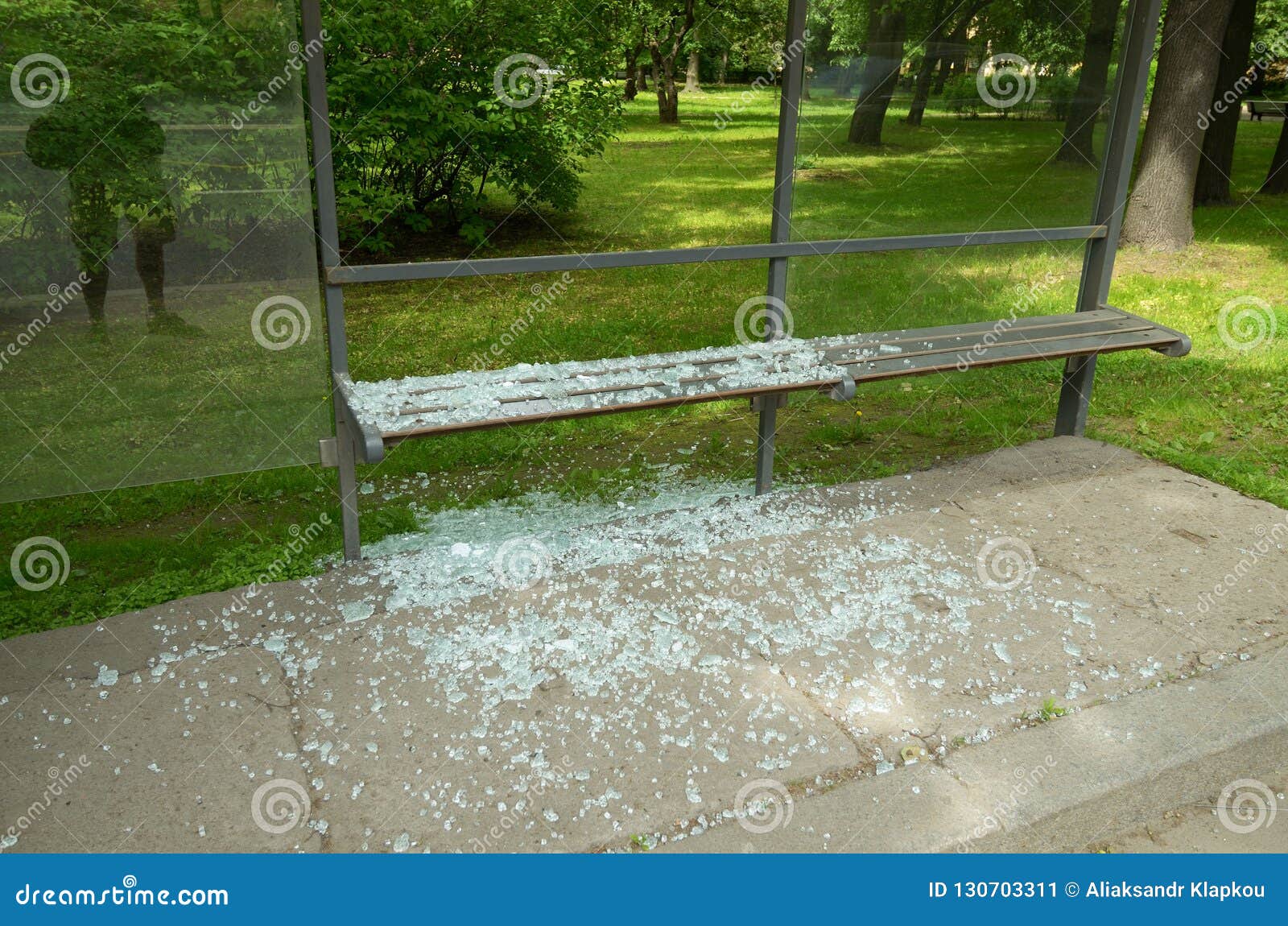 Broken Glass at the Bus Stop. Stock Image - Image of fragments, crash ...