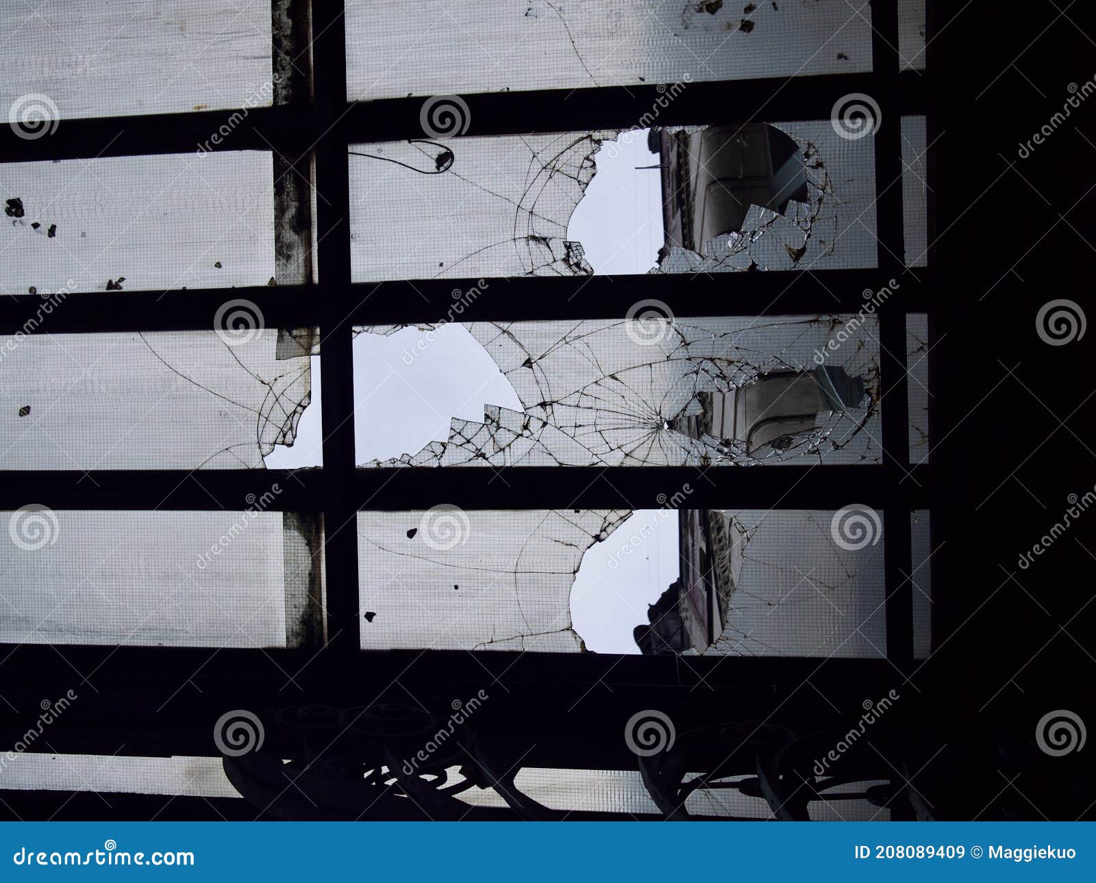Broken glass ceiling stock image. Image of station, train - 208089409