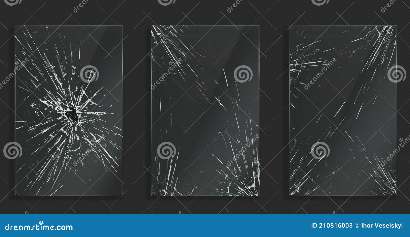 Broken Glass Frames with Cracks and Hole Stock Vector - Illustration of ...