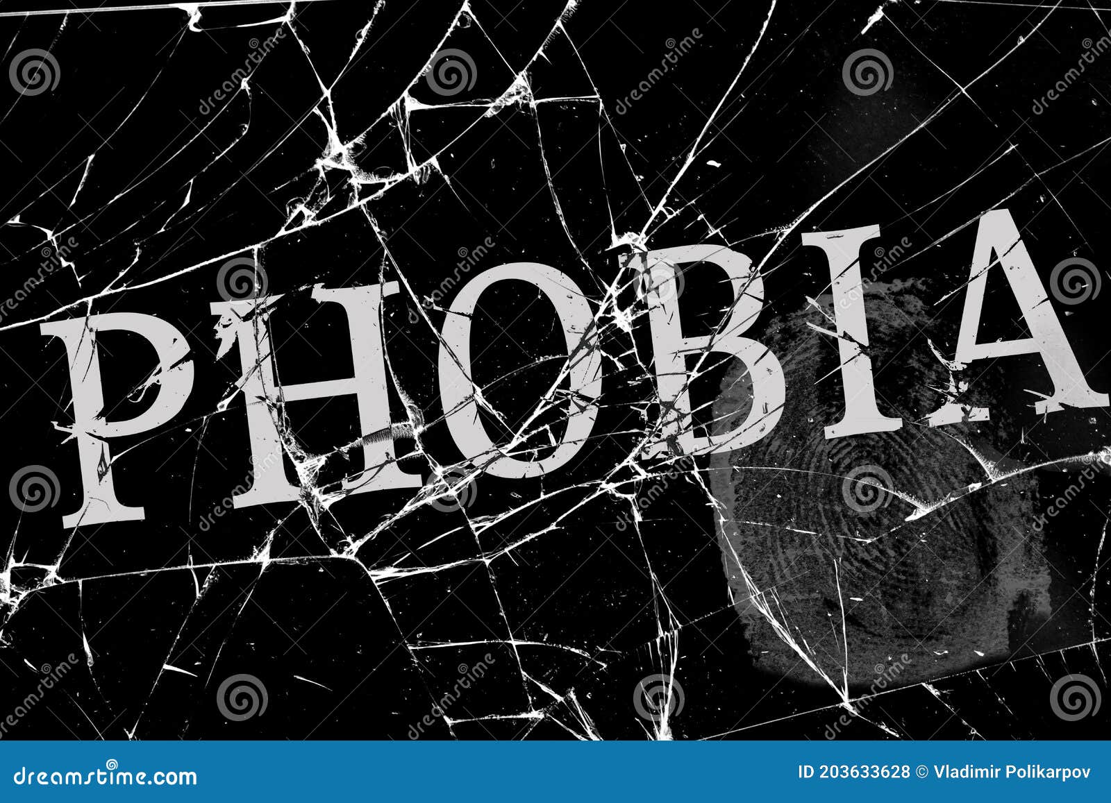 Gloomy Broken Glass with Cracks with the Inscription Phobia Stock ...